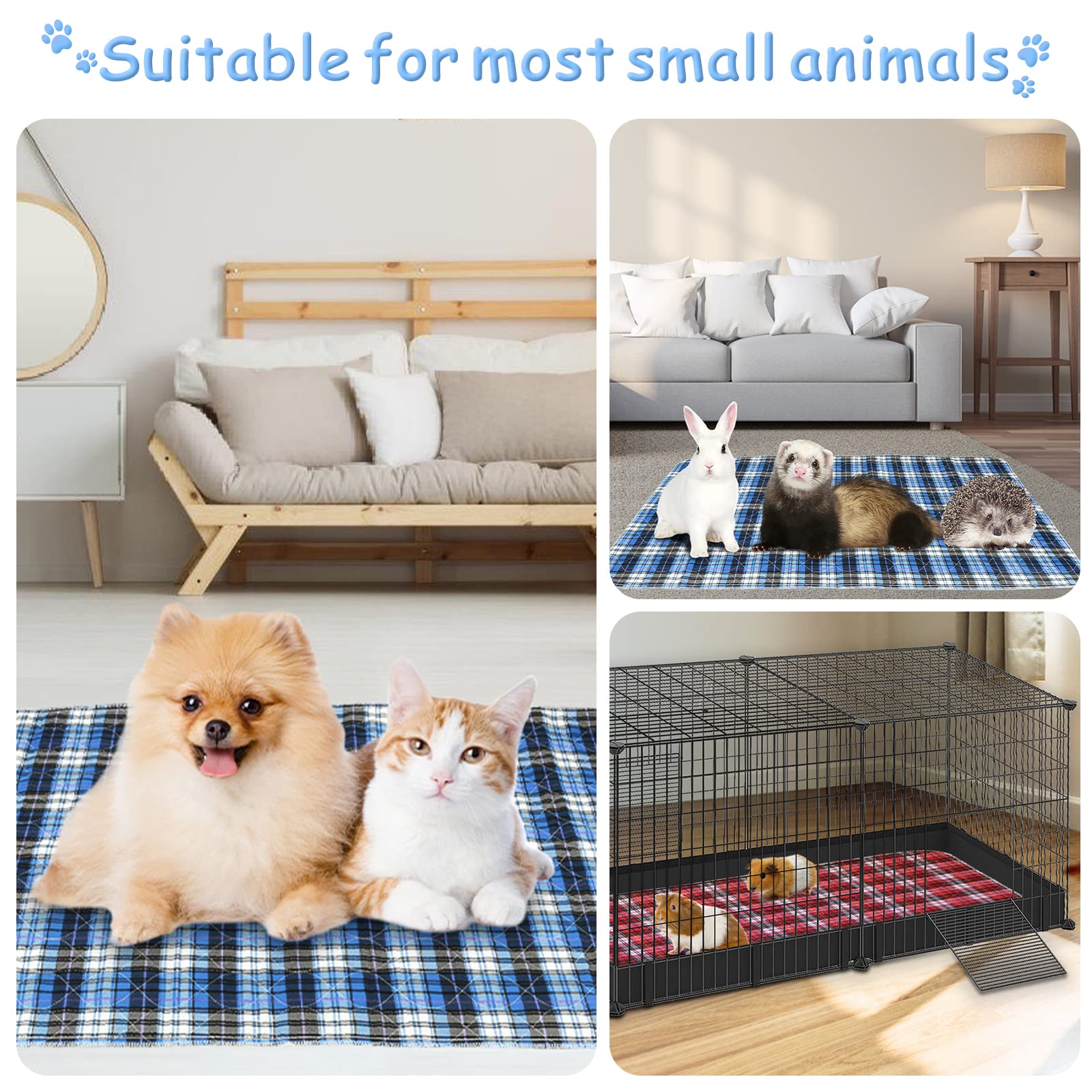 QUEARN Washable Pee Pads for Small Animal,Waterproof Reusable Puppy Potty Training Pads, Anti Slip Whelping Pads Super Absorbent Cage Liners for Ferrets, Hamsters, Rabbits & All Small Animals (S)