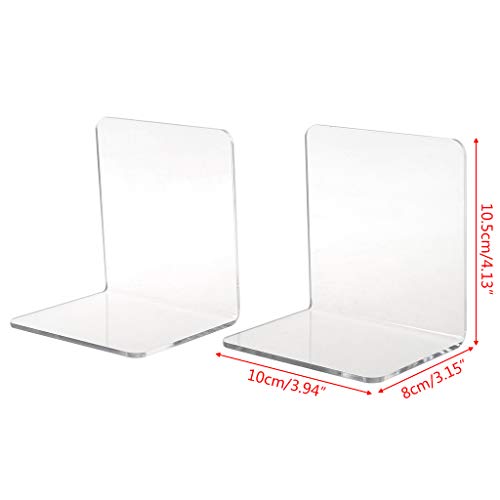 tegongse 2Pcs Book Ends, Clear Acrylic Bookends, Non-Skid Bookend Supports, Book Stopper for Books/Movies/CDs/Video Games