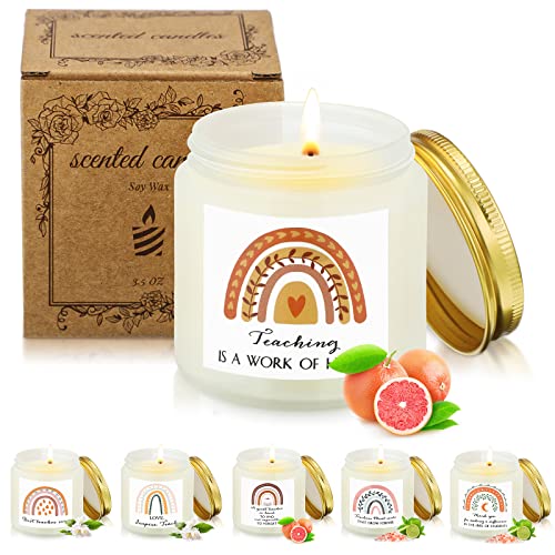 6 Jar Teacher Appreciation Gifts Bulk Teacher Candles with 3 Scents Thank You Gifts Best Teacher Scented Soy Wax Candles Teacher Valentine Gift for Women Teacher, 3.5 oz