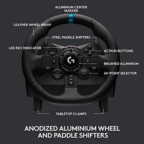 Logitech G923 Racing Wheel and Pedals for PS 5, PS4 and PC featuring TRUEFORCE up to 1000 Hz Force Feedback, Responsive Pedal, Dual Clutch Launch Control, and Genuine Leather Wheel Cover (Renewed)