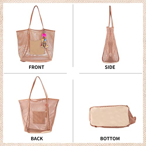 Genovega Mesh Woven Beach Tote Bag Sandproof for Women, Extra Large Oversized XL Womens Big Canvas Waterproof Totes Bags Pockets Best Family Essentials Accessories Stuff