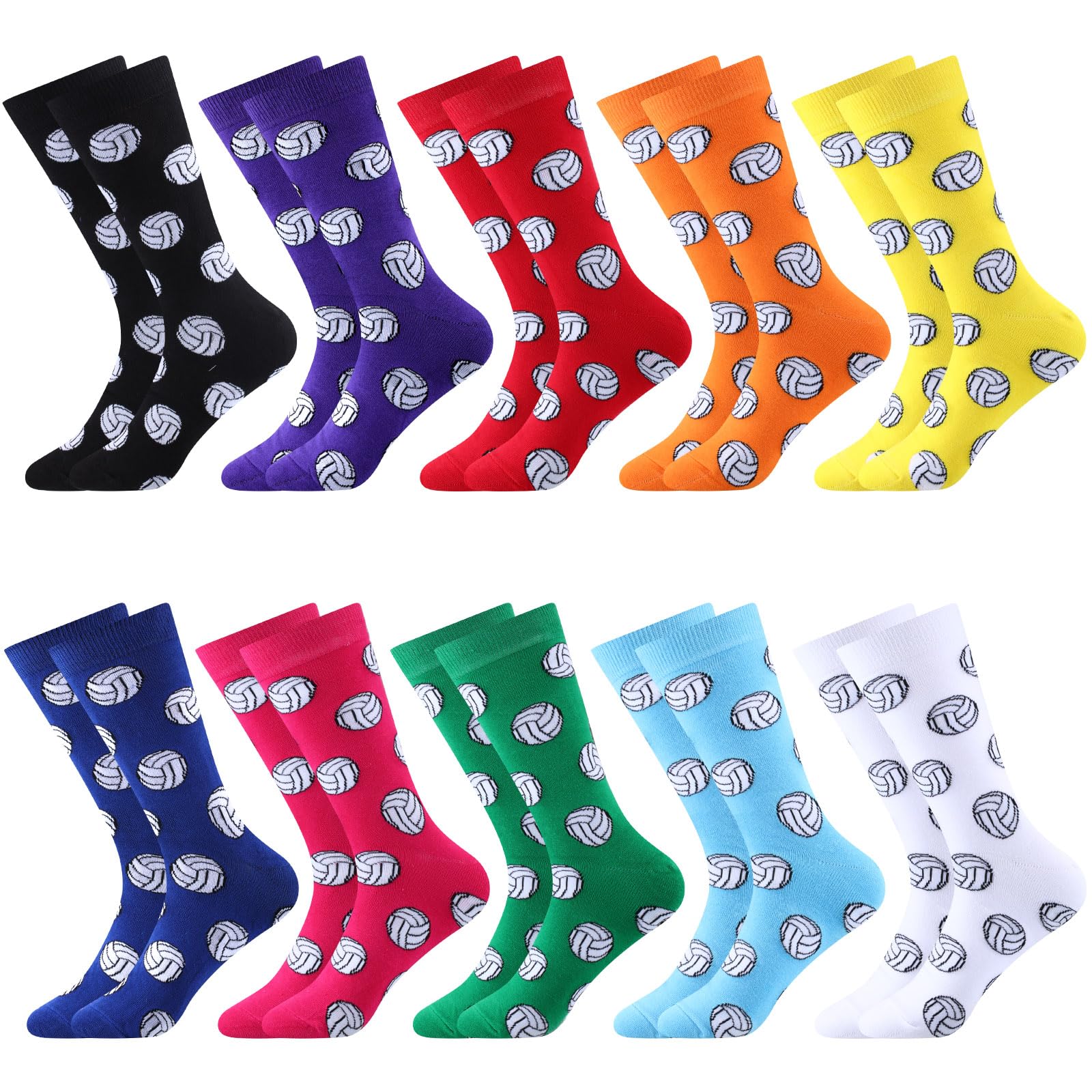 Therwen 10 Pairs Women's Volleyball Dental Teeth Music Basketball Golf Socks Novelty Pattern Socks (Volleyball Style)