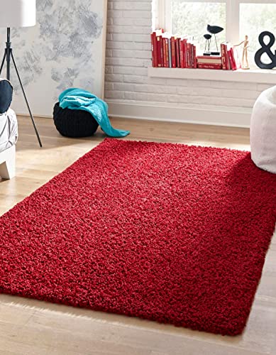 Rugs.com - Über Cozy Solid Shag Collection Rug – 8' x 10' Cherry Red Shag Rug Perfect for Living Rooms, Large Dining Rooms, Open Floorplans
