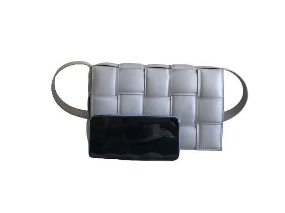 Bella Luna Woven Padded Cassette-Style Crossbody Handbag Purse for Women with Adjustable Strap (Gray-Strap)