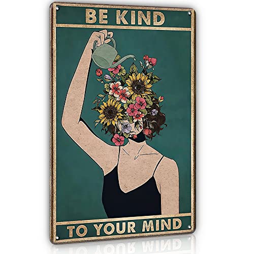 Hippie Room Decor Metal Signs Retro Decor - Be Kind to Your Mind Hippie Decor - Funky Decor Metal Posters Room Decor Aesthetic, 12x8 Inches Vintage Decor Witchy Room Decor Tin Signs, Boho Decor Gift for Lady, Woman