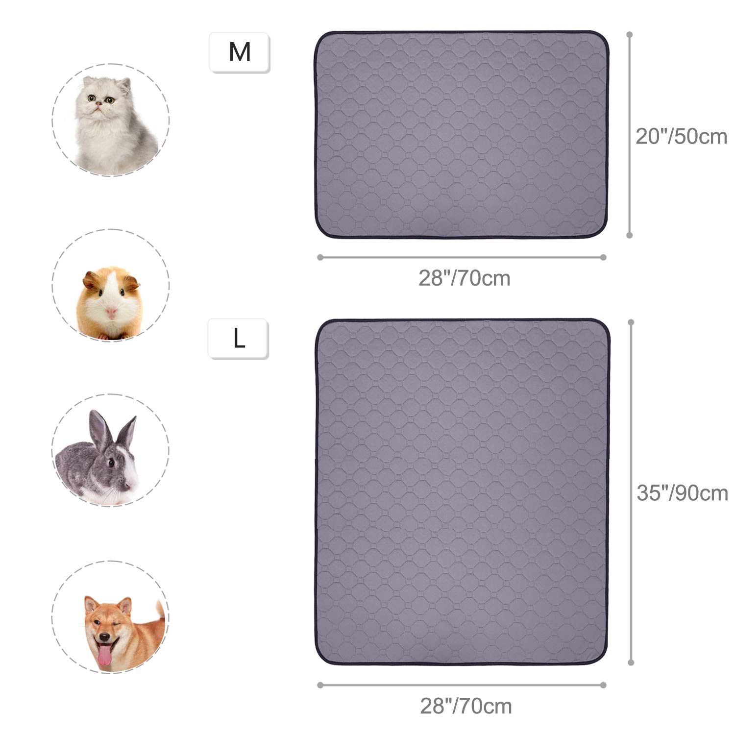 Wontee Guinea Pig Cage Liners Guinea Pig Bedding Washable Guinea Pig Pee Pads Waterproof Reusable for Guinea Pigs Ferrets Hamsters Rabbits (L: 35" x 28")