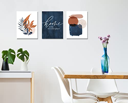 Pigort Framed Blue Canvas Wall Art Set Abstract Botanical Tropical Plants Picture Wall Decor for Living Room Bedroom Bathroom Office (11'' x 14'' x 3 Panel)