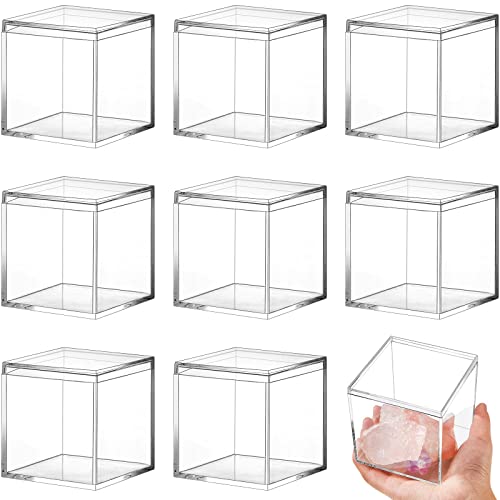 8 Pieces Clear Acrylic Plastic Square Cube Jewelry Box Mini Storage Box Mini Square Containers with Lids Storage Candy Box for Candy Pill and Tiny Jewelry (3.3 x 3.3 x 3.3 Inch)