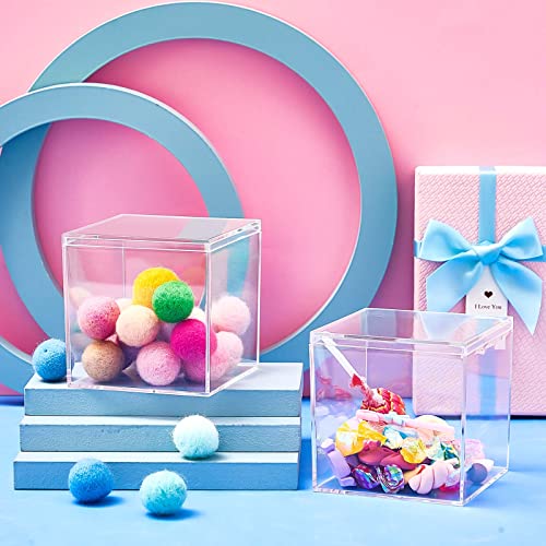 8 Pieces Clear Acrylic Plastic Square Cube Jewelry Box Mini Storage Box Mini Square Containers with Lids Storage Candy Box for Candy Pill and Tiny Jewelry (3.3 x 3.3 x 3.3 Inch)