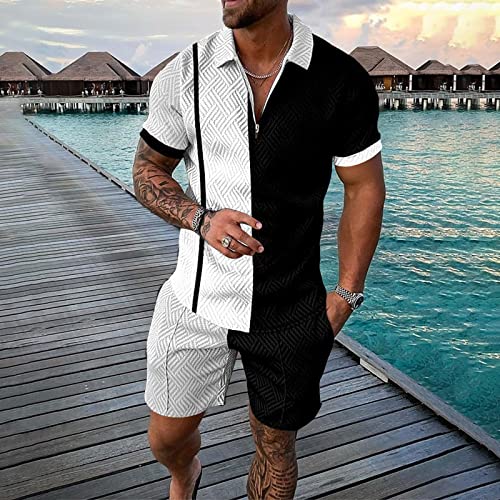 EELHOE Mens Bathroom Set Men's 2 Piece Outfit Lightweight Classic-Fit Short Sleeve Graphic Tees Printed Shorts Breathable Sport Set Men Watch Set