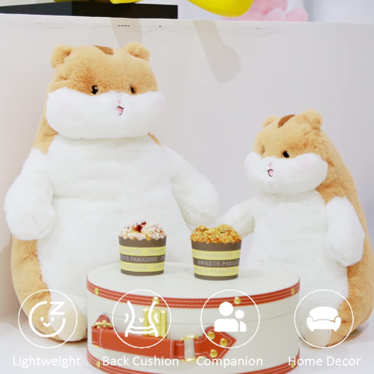 ARELUX Cute Hamster Plush Stuffed Animal Hugging Pillow: Soft Large Sleeping Body Warm Fluffy Pillow for Kids Adorable Chubby Hamster Plushie Toy Creative Gift for Girls Dormitory(17.7in)