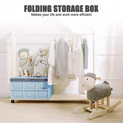 jocabo Collapsible Storage Box with lid 30L Lidded Bin Crates Plastic Tote Container Stackable Folding Utility for Clothes, Toy, Books ,Snack, Shoe -Blue