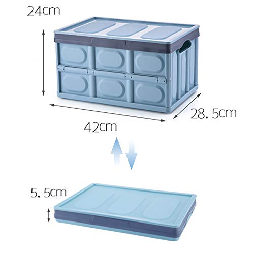 jocabo Collapsible Storage Box with lid 30L Lidded Bin Crates Plastic Tote Container Stackable Folding Utility for Clothes, Toy, Books ,Snack, Shoe -Blue