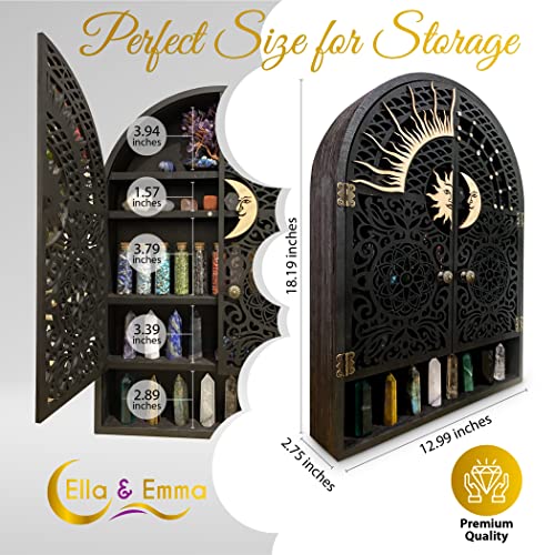 Sun and Moon Shelf Crystal Display Case - Wall Hanging Crystal Display Shelf for Stones, Nail Polish, & Essential Oil Storage - Crystal Holder for Stones Display - Crystal Shelf Crystal Cabinet