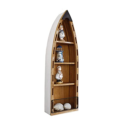 Wood Boat Shelf Standing Boat Decor, Decorative Bookshelf Boat Shelves Nautical Wall Hanging Boat for Beach Theme Bathroom Living Room Baby Nursery Floor Tabletop Coastal Farmhouse Lake House Decor