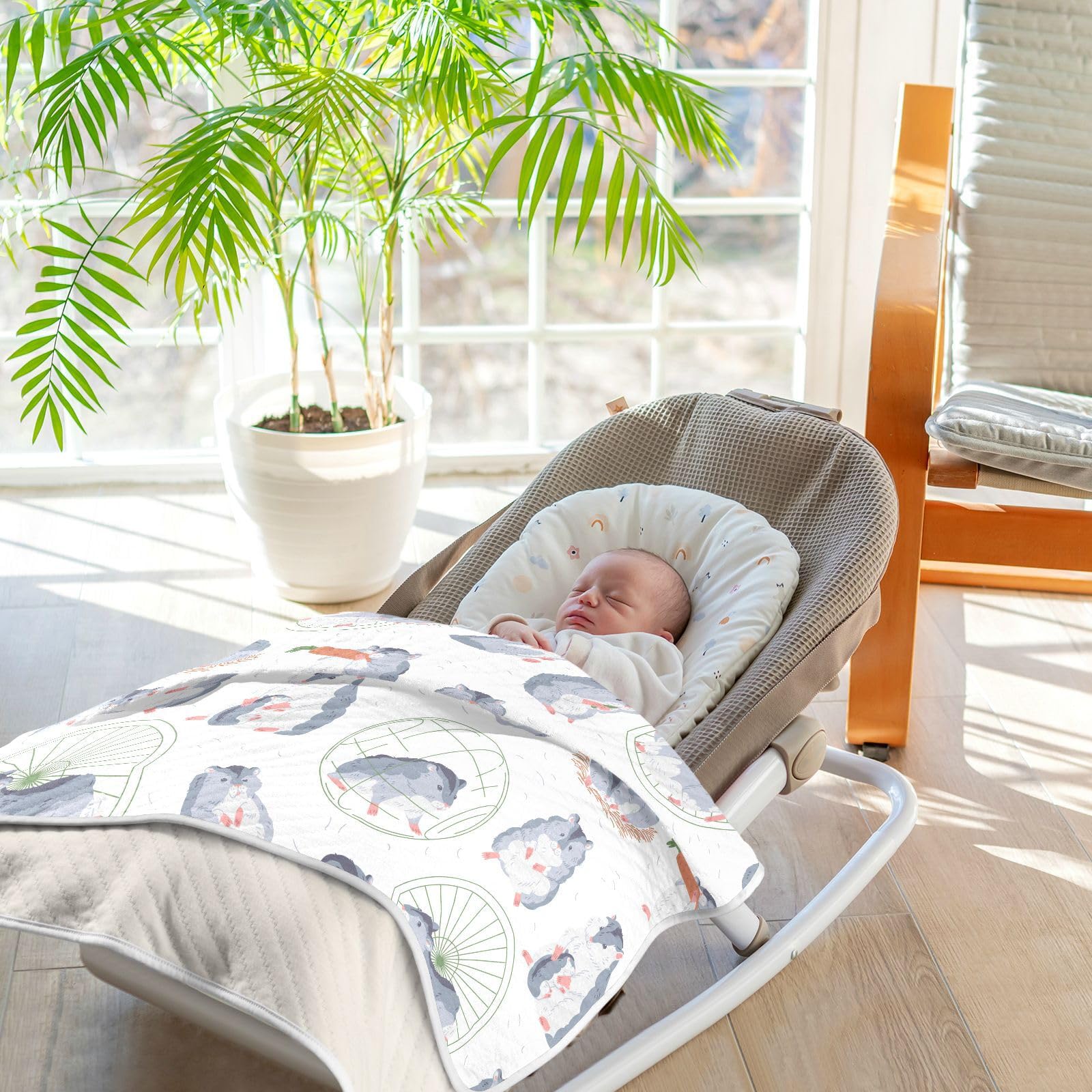 Nnamluu 30"X40" Baby Cotton Blanket Cute Gray Hamster Nursery Blankets for Infants Receiving Blanket Swaddle Blanket