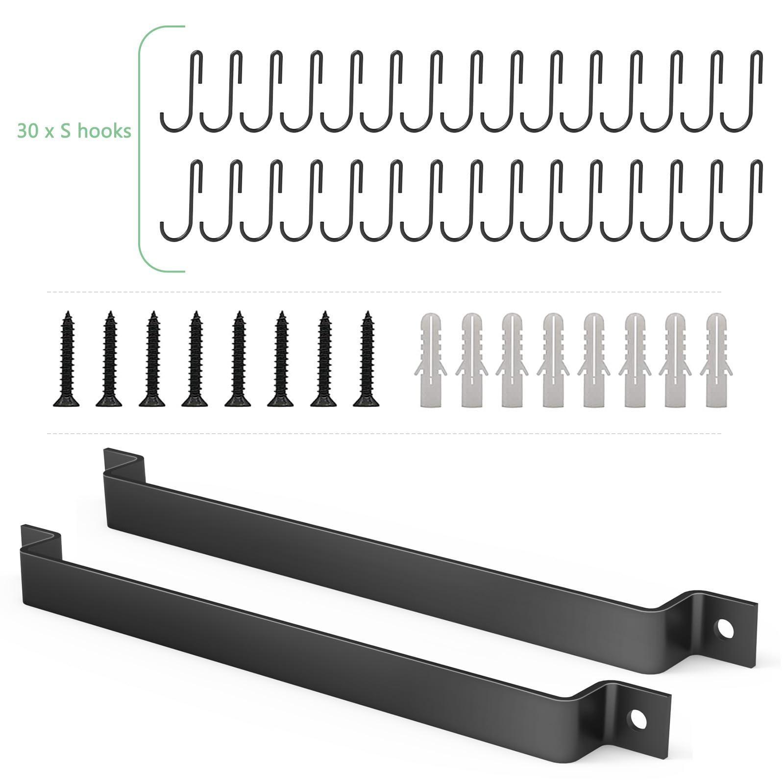 Housolution Kitchen Rail with 15 Hooks, 16 Inch Kitchen Utensil Hanger Utensil Rack Wall Mounted Hanging Utensil Holder for Kitchen, Black