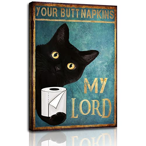 Floral Art Abstract Motivational Bathroom Wall Art - Modern Black Cat Animal Canvas Print Home Decor (8x12inch, Black-Cat)