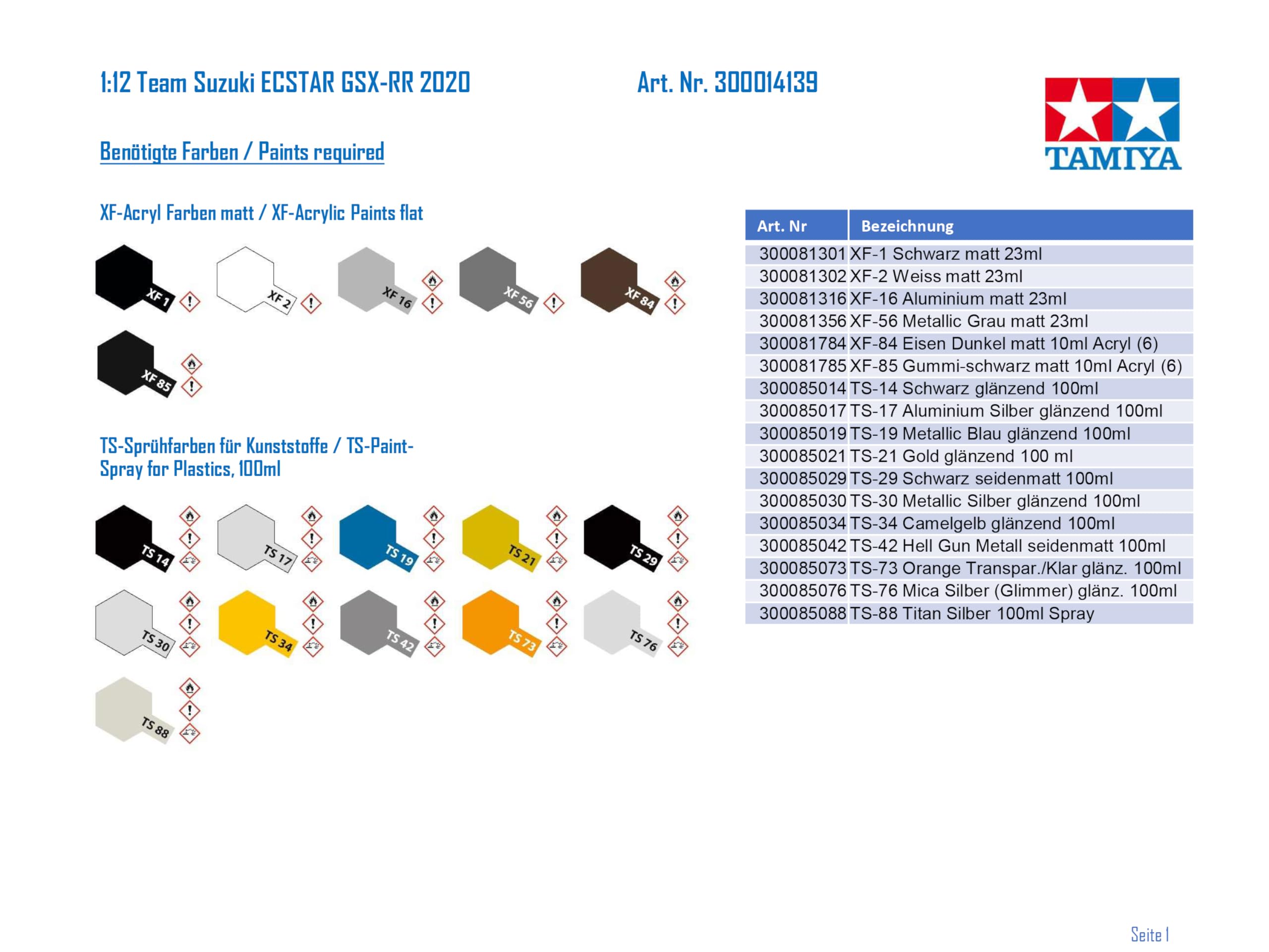 TAMIYA 1/12 Team Suzuki ECSTAR GSX-RR '20 TAM14139 Plastic Models Motorcycles