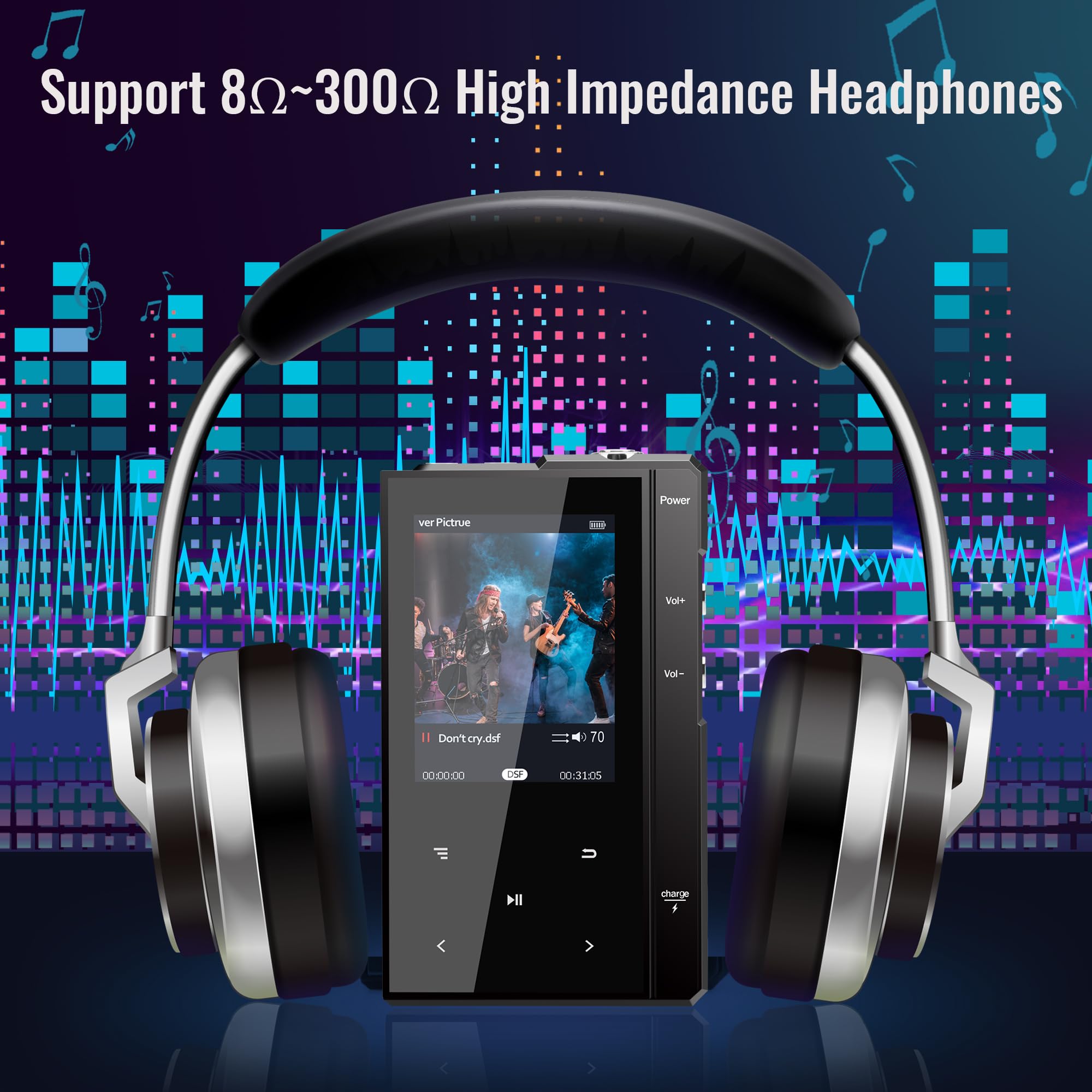 DSD256 HiFi MP3 Player with Bluetooth, Hardware Decode Native DSD64/128/256, Lossless High Resolution Digital Audio Music Player, with 64GB Memory Card Support Up to 512GB