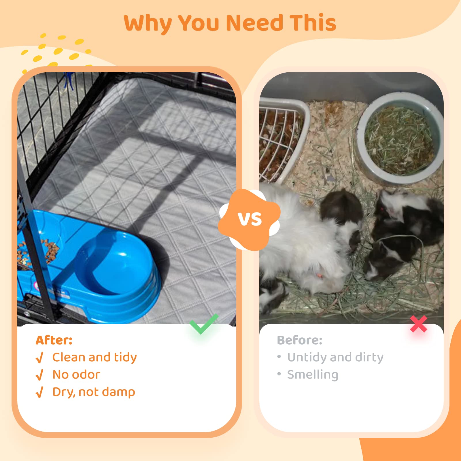 Homaisson Guinea Pig Cage Liners (24Γ18inches), 2-Pack Washable and Reusable Guinea Pig Bedding Pee Pads, Super Absorbent Guinea Pig Pee Pad for Chinchillas Hamster Small Animals