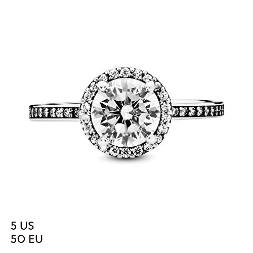 PANDORA Round Sparkle Halo Ring - Silver Ring for Women - Sterling Silver with Clear Cubic Zirconia - Gift for Her - Jewelry for Women with Gift Box - Size 4.5