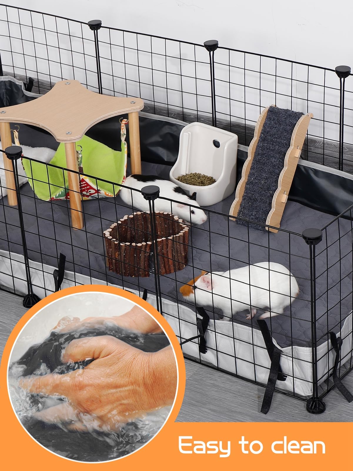 Guinea Pig Cage Liner for 2x4 C&C Cage, Waterproof Guinea Pig Cage Tarp with No Slip Pee Pad, Super Absorbent for Hamster Rabbit Small Pet