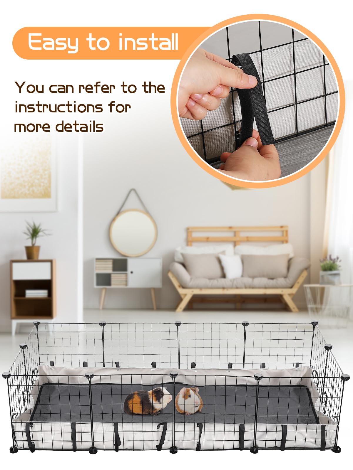 Guinea Pig Cage Liner for 2x4 C&C Cage, Waterproof Guinea Pig Cage Tarp with No Slip Pee Pad, Super Absorbent for Hamster Rabbit Small Pet