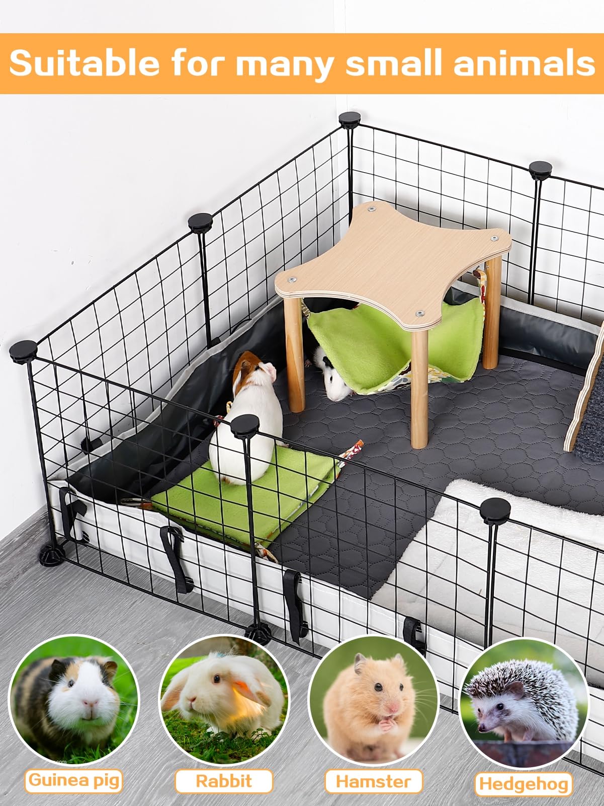 Guinea Pig Cage Liner for 2x4 C&C Cage, Waterproof Guinea Pig Cage Tarp with No Slip Pee Pad, Super Absorbent for Hamster Rabbit Small Pet