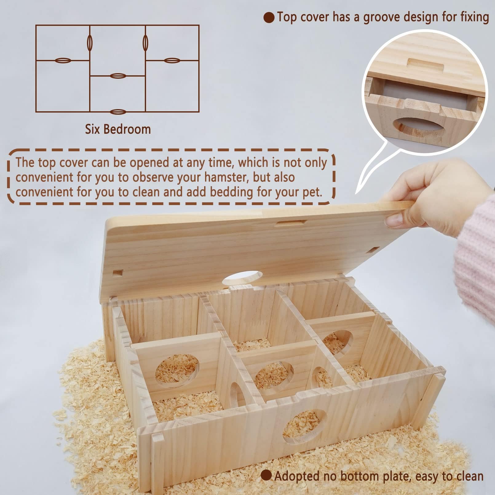 kathson Multi-Chamber Hamster Maze House,Wooden Syrian Hamster Maze Hideout,Small Pets Habitats Decor,6-Room Hideouts & Tunnel Exploring Toys for Dwarf Hamsters,Gerbils,Mice,Lemmings,Mouse