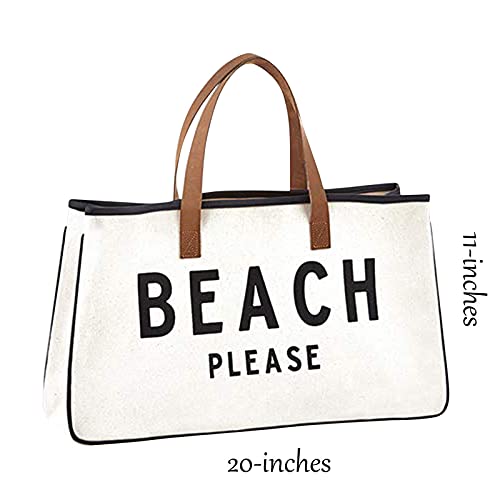 Ypfxvk Creative Fashion Summer Women's Canvas Bag,Beach-Please Letter Shoulder Bag, Hold Everything Tote Handbag Gift (White, 20x11 inch)