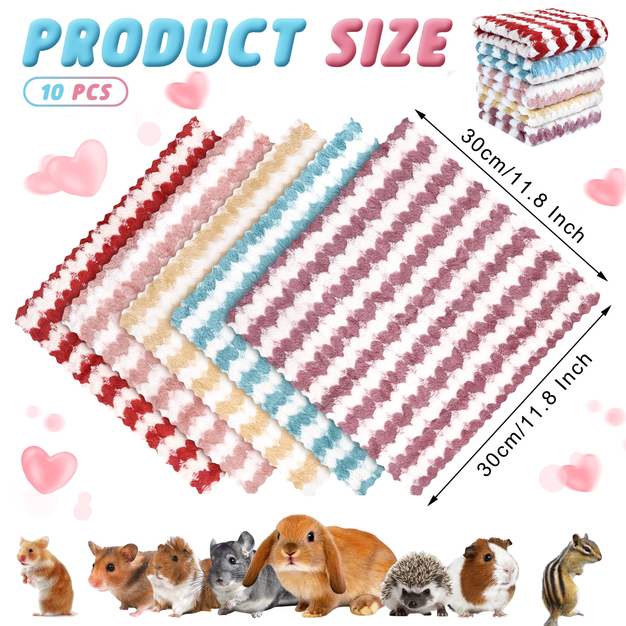 Nobgum 10 Pcs Guinea Pig Fleece Blanket,Rabbits Hamster Cage Liners, Washable Small Animal Pet Blanket Sleep Bedding Mats Bed Pad Cover Throw Bath Towels for Guinea Pig Hamster Ferrets 5 Color