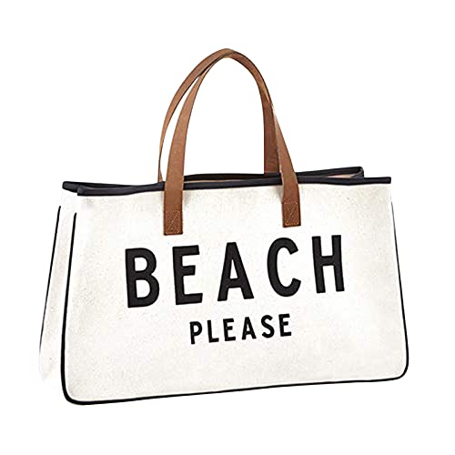 Ypfxvk Creative Fashion Summer Women's Canvas Bag,Beach-Please Letter Shoulder Bag, Hold Everything Tote Handbag Gift (White, 20x11 inch)