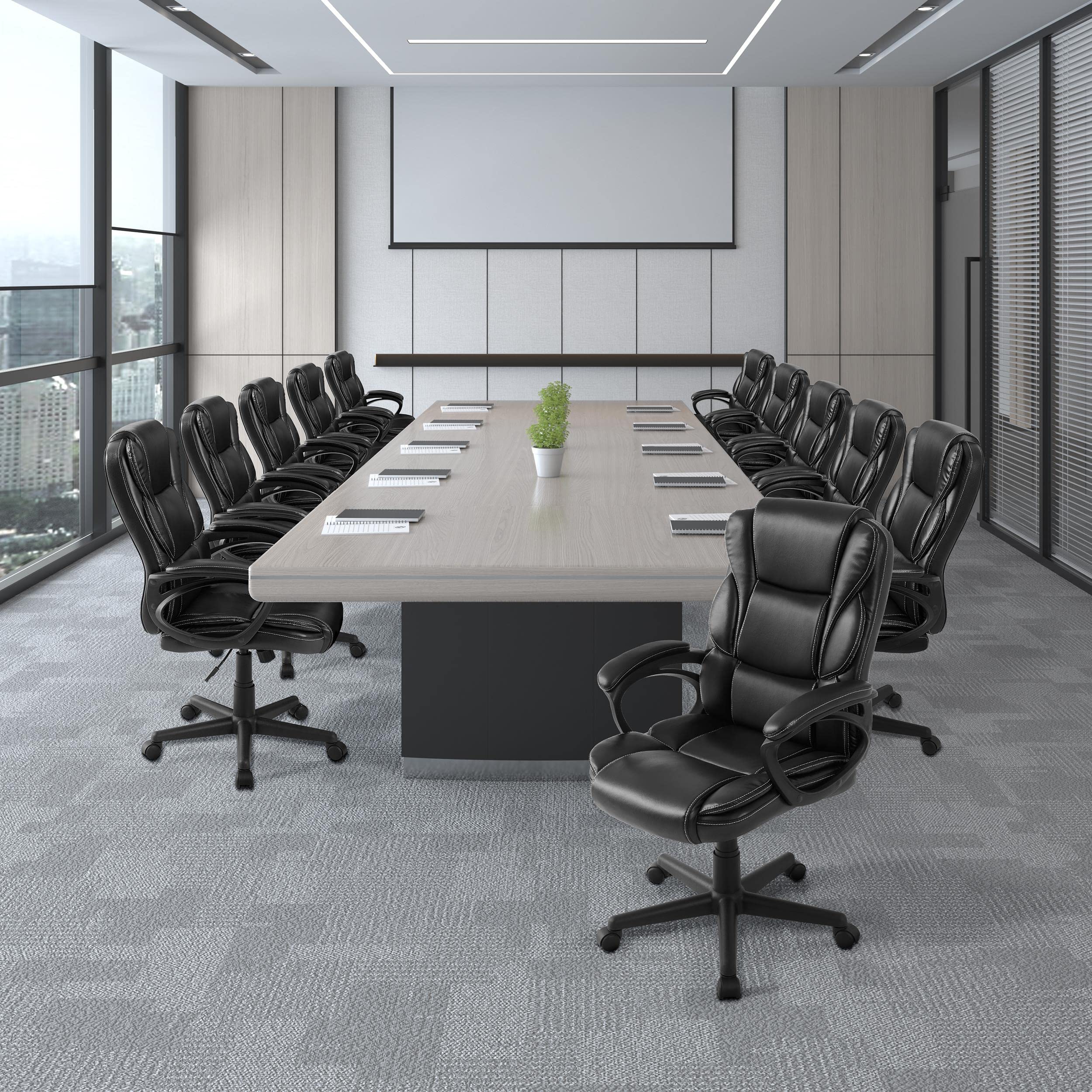 Yaheetech Office Chair High Back Wide Seat Executive Chair Adjustable Desk Chair, PU Leather Managerial Swivel Chair w/Padded Armrest, Big and Tall