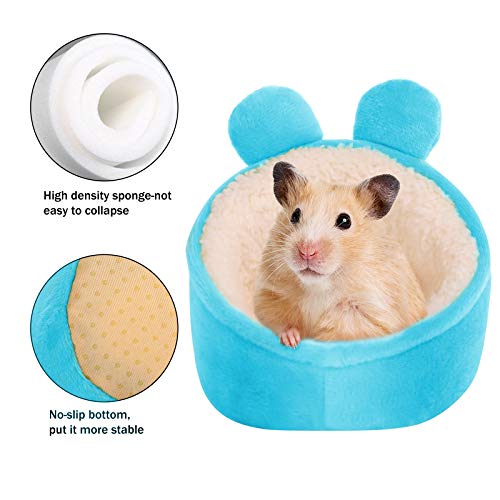 SAWMONG Hamster Mini Bed, Warm Small Pets Animals House Bedding, Cozy Nest Cage Accessories, Lightweight Cotton Sofa for Dwarf Hamster (Blue)