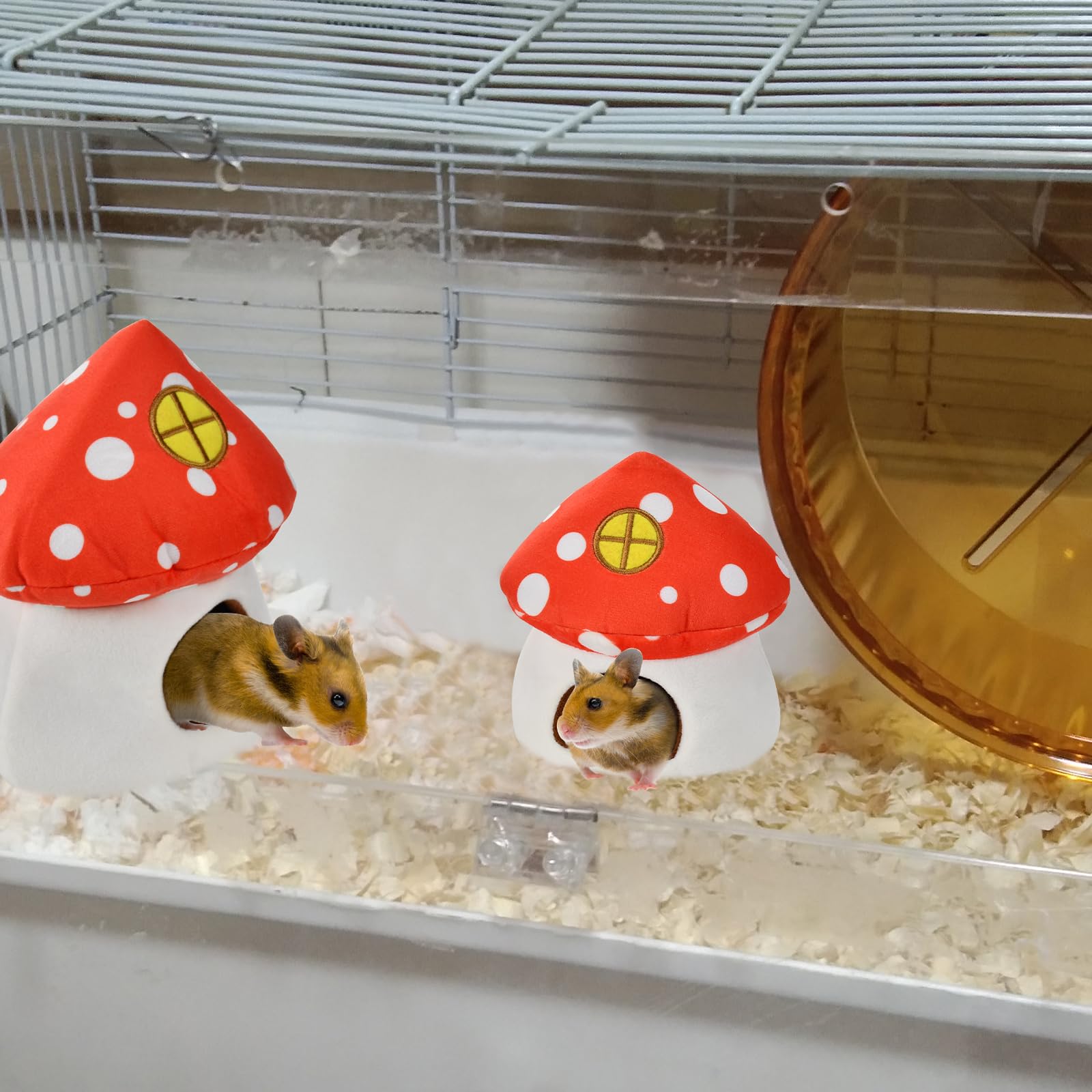 LyssKMK Cozy Mushroom House for Hamsters Soft Plush Tiger Shelter for Rat Small Guinea Pigs Cute Warm Bedding for Small Pets Cartoon Mushroom