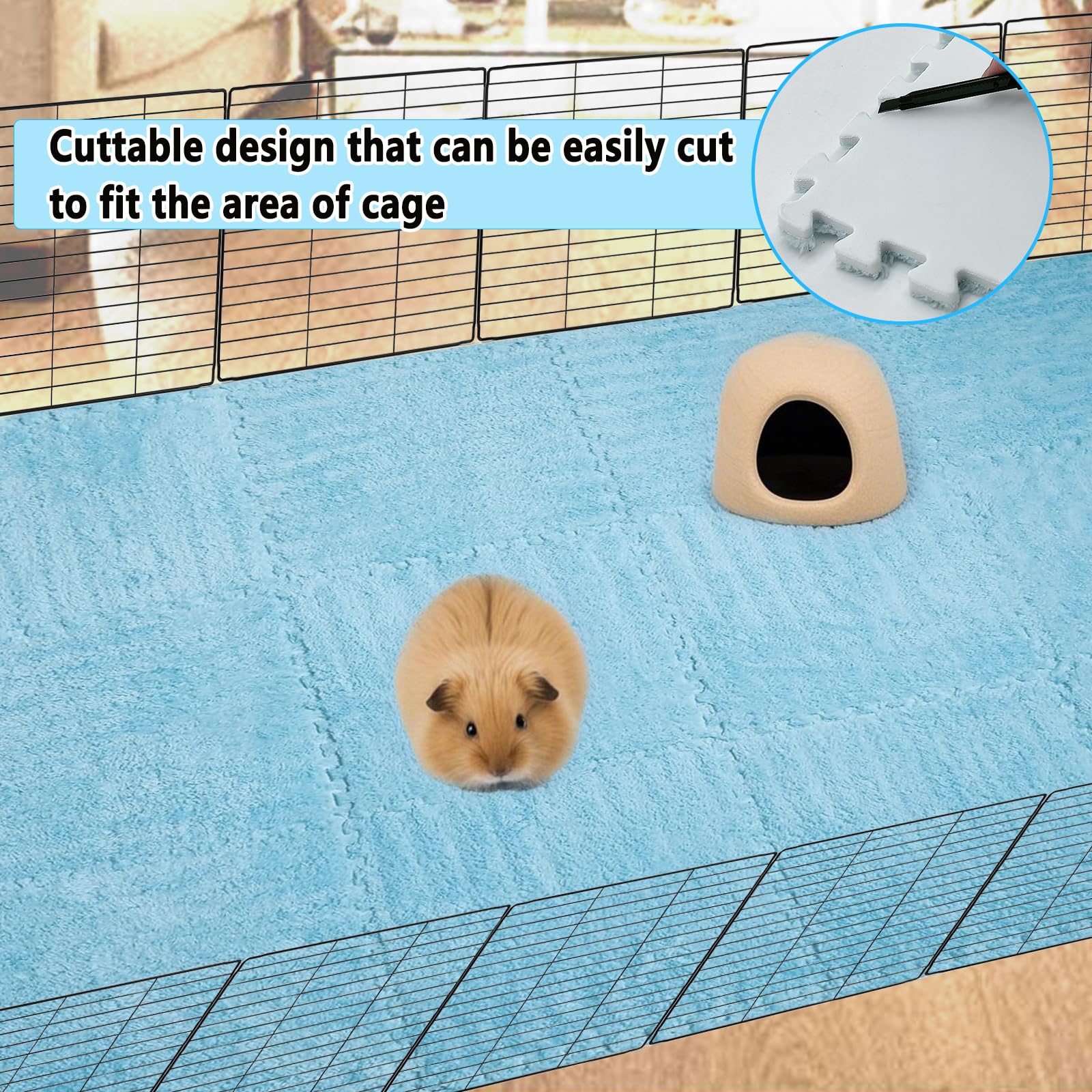 BNOSDM 12Pcs Guinea Pig Plush Pads, Reusable Rabbit Sleeping Floor Mats with Edging, Washable Guinea Pig Fleece Cage Liners, Soft Warm Bunny Bedding, Cage Pad for Small Animals (11.8", Blue)