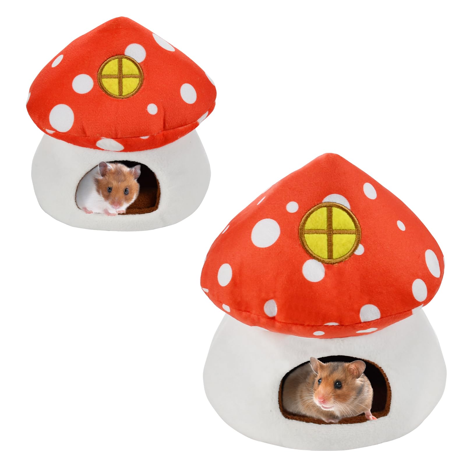 LyssKMK Cozy Mushroom House for Hamsters Soft Plush Tiger Shelter for Rat Small Guinea Pigs Cute Warm Bedding for Small Pets Cartoon Mushroom