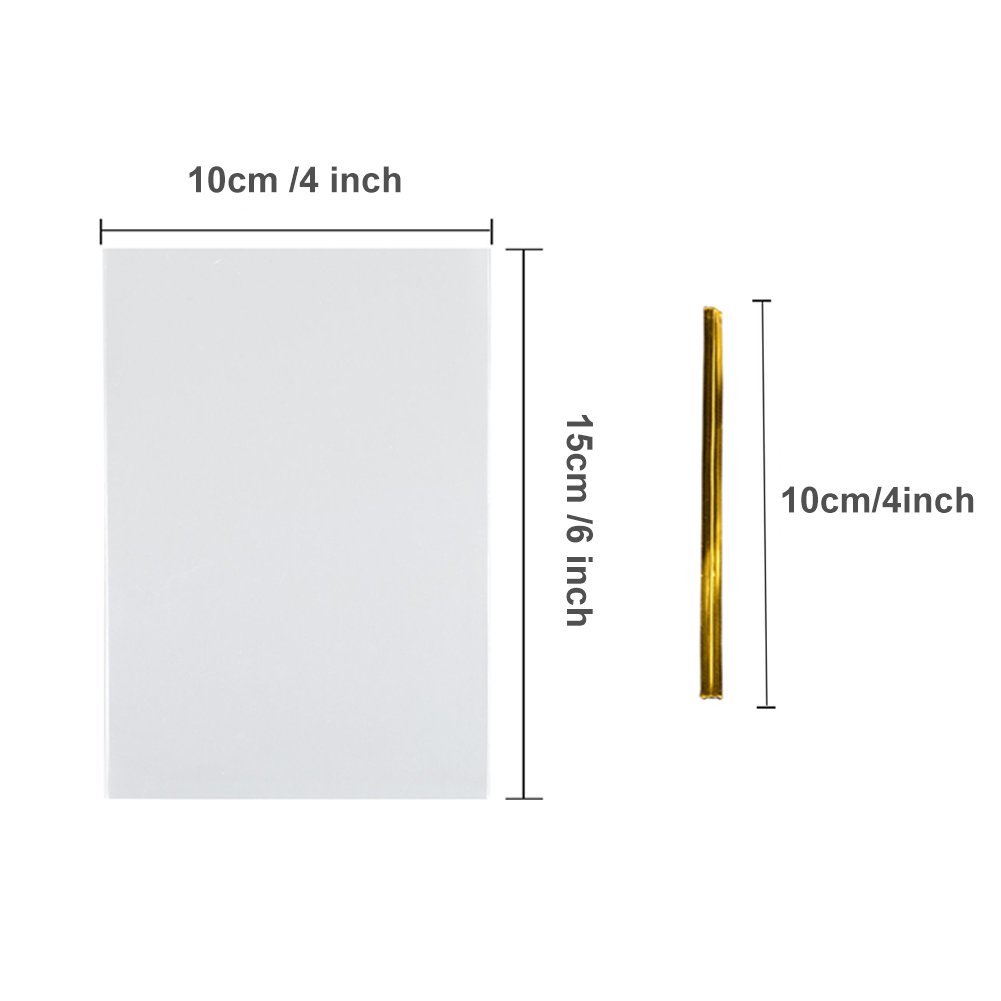 COOLAKE Clear Treat Bags 100 PCS Cellophane Bags Clear Candy Bags with 100 PCS Metallic Twist Ties For Kids Birthday Candy Popcorn Gift Cookie Small (4''by 6'')