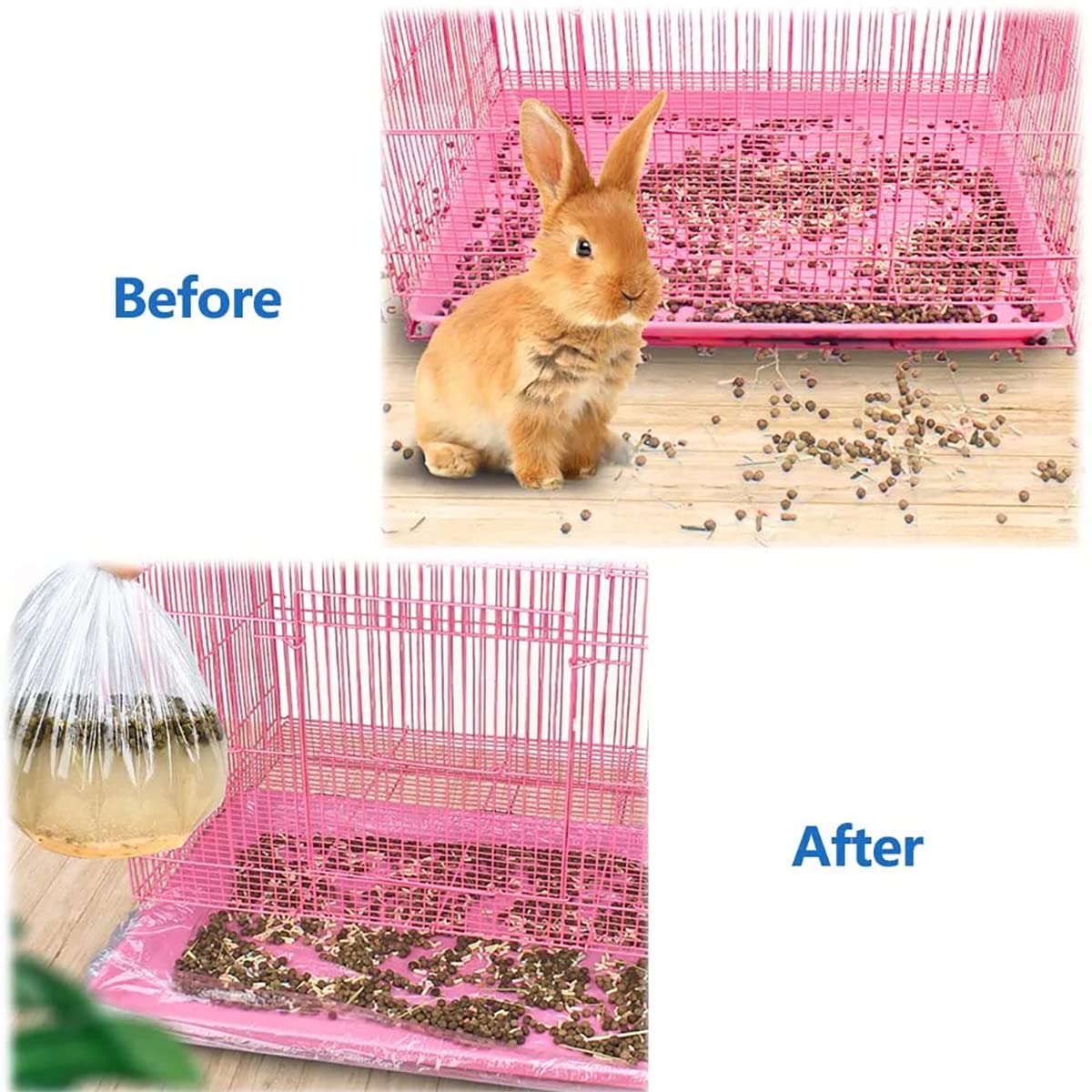 PFTIJVN 100 Pcs Disposable Rabbit Cage Liners,Guinea Pig Cage Liner Bag Leak Proof Clear Plastic Small Animals Cage Liners Bedding Litter Pan Bags for Bunny Hamster Hedgehog