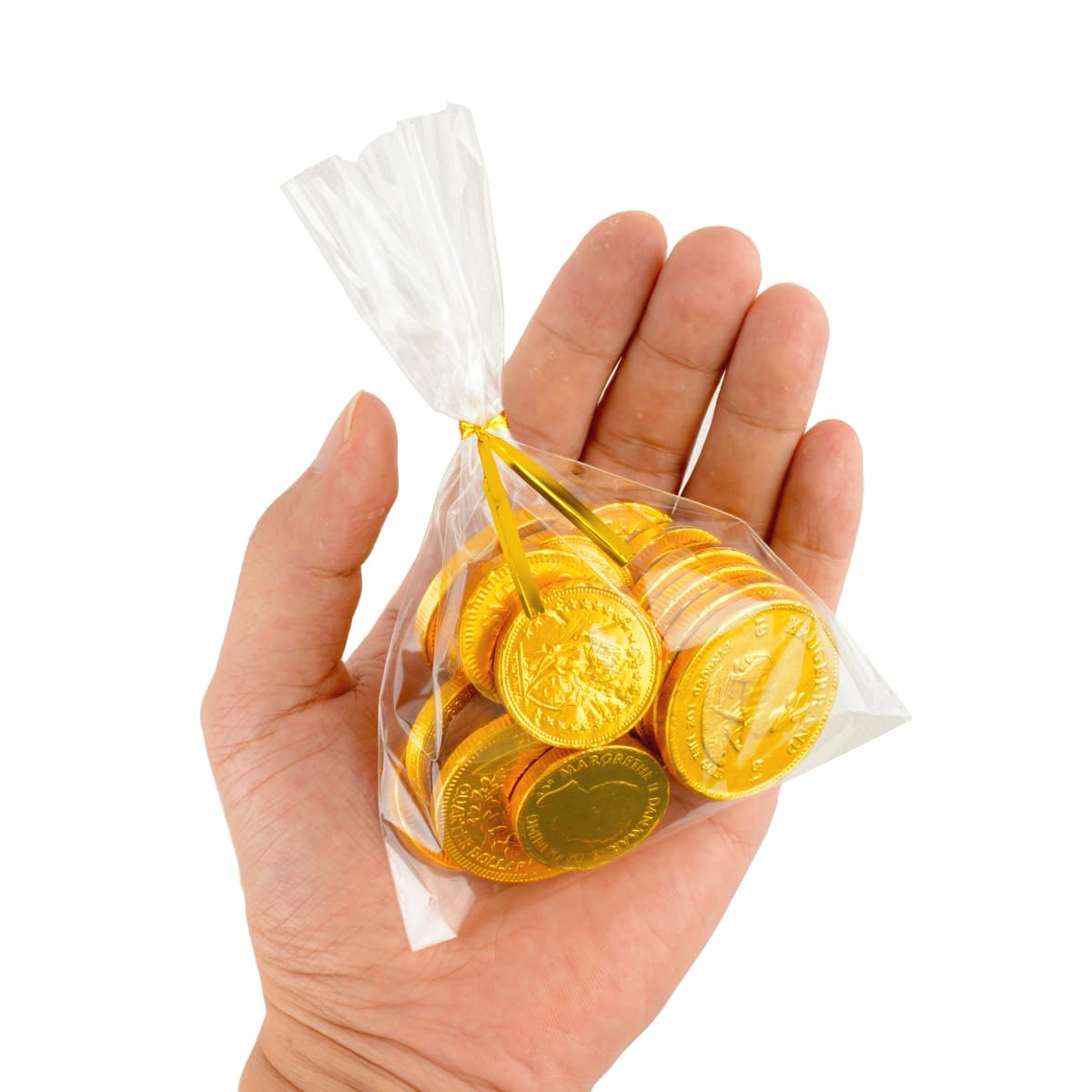 COOLAKE Clear Treat Bags 100 PCS Cellophane Bags Clear Candy Bags with 100 PCS Metallic Twist Ties For Kids Birthday Candy Popcorn Gift Cookie Small (4''by 6'')