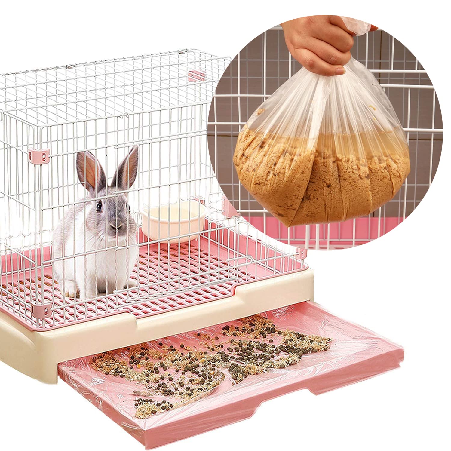 PFTIJVN 100 Pcs Disposable Rabbit Cage Liners,Guinea Pig Cage Liner Bag Leak Proof Clear Plastic Small Animals Cage Liners Bedding Litter Pan Bags for Bunny Hamster Hedgehog