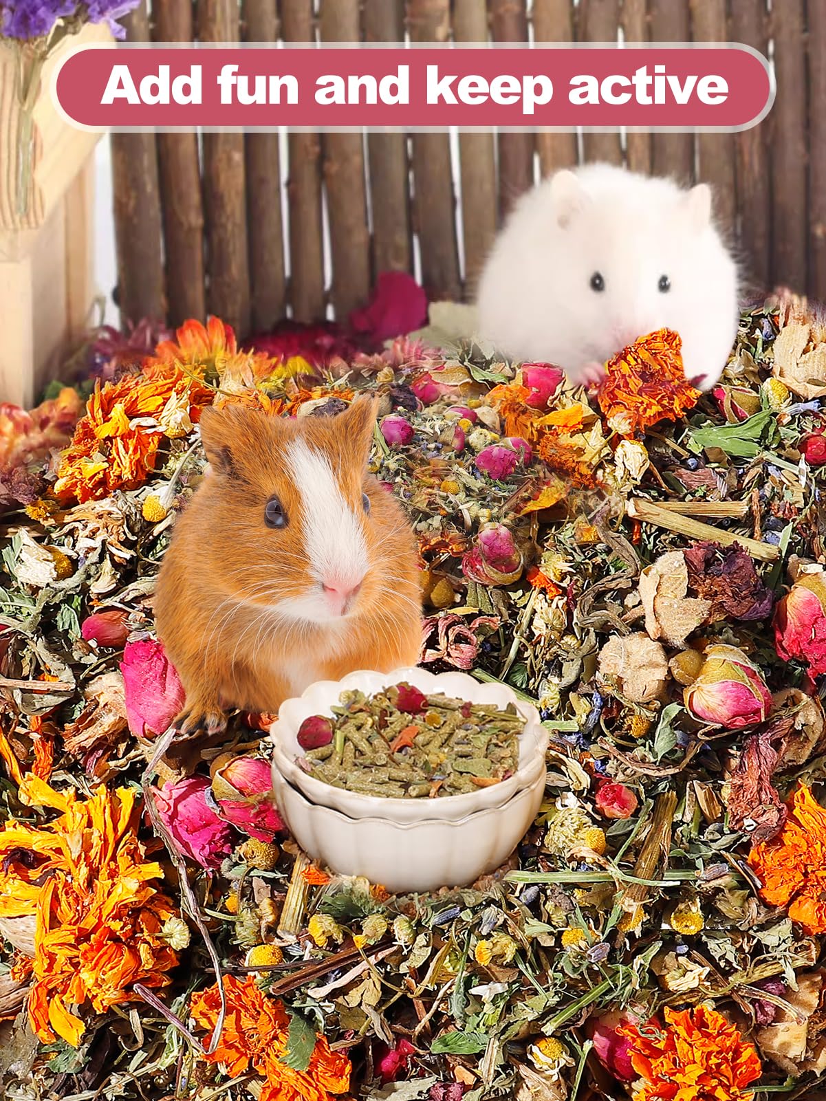 MEWTOGO 7 Oz Guinea Pigs Herb Mix - Natural Flower Herbal Blend in 9 Dried Flowers & Herbs, Hamster Bedding for Bunny Gerbils Small Animals Keep Cage Environment Fresh