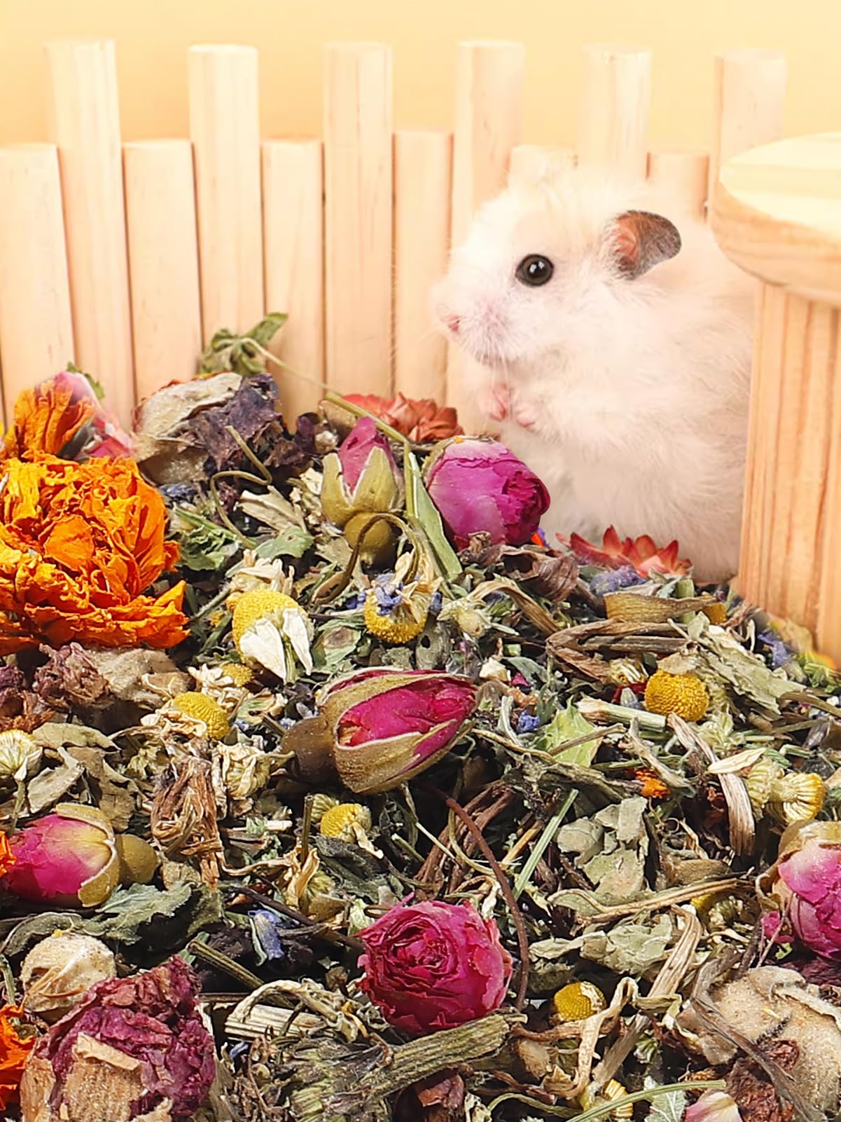 MEWTOGO 7 Oz Guinea Pigs Herb Mix - Natural Flower Herbal Blend in 9 Dried Flowers & Herbs, Hamster Bedding for Bunny Gerbils Small Animals Keep Cage Environment Fresh