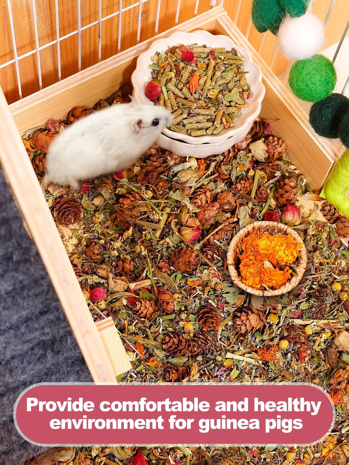 MEWTOGO 7 Oz Guinea Pigs Herb Mix - Natural Flower Herbal Blend in 9 Dried Flowers & Herbs, Hamster Bedding for Bunny Gerbils Small Animals Keep Cage Environment Fresh