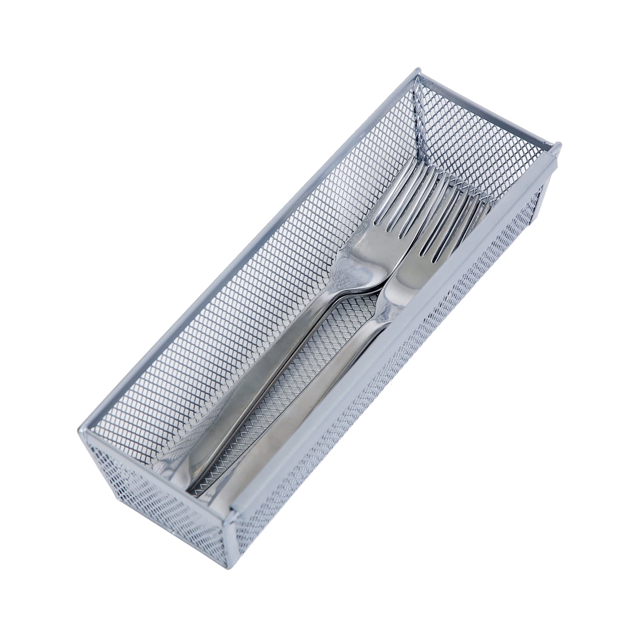 Smart Design Drawer Organizer - Set of 6 - Steel Metal Mesh - 9 x 3 Inch - Interlocking Arm Connection - Utensils, Flatware, Organization - Kitchen - Silver