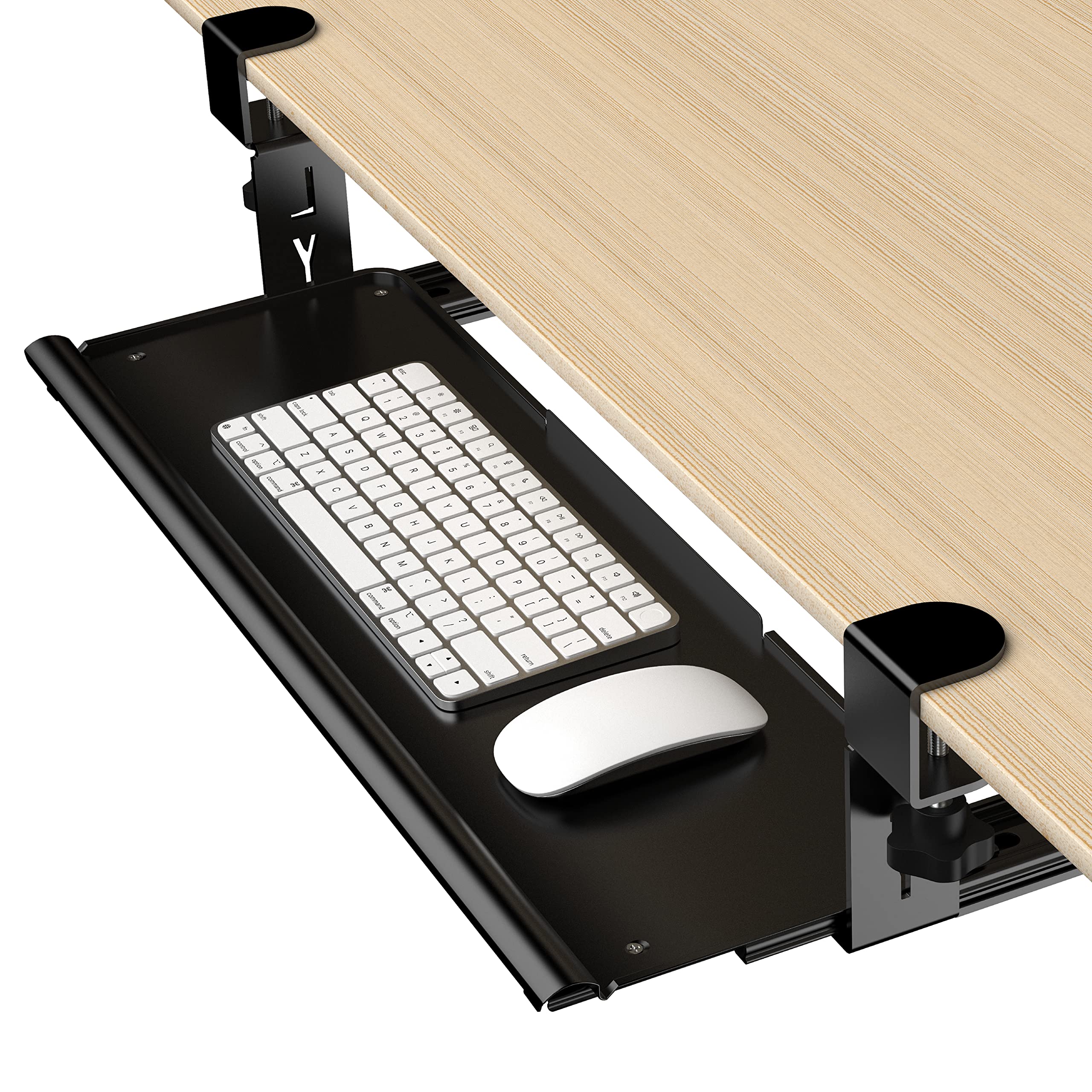 GoldOrcle Metal Keyboard Tray Under Desk C Clamp On Pull Out Slide-Out Keyboard Stand Drawer Platform for Home or Office