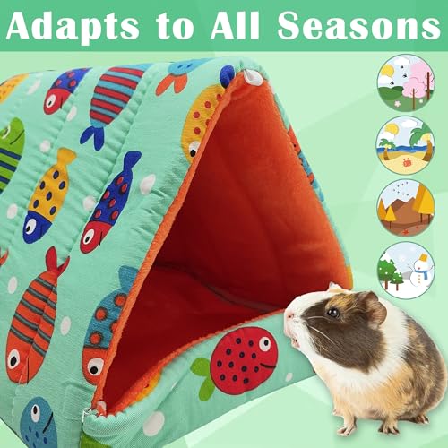 Small Guinea Pig Bed with 2 Hook, 7.48*7.09'' Young Guinea Pig Hideout Hamster Bed Rabbit House, Washable Warm Sleeping House for Small Pet, Ferret, Chinchilla, Bunnies| Winter & All Seasons