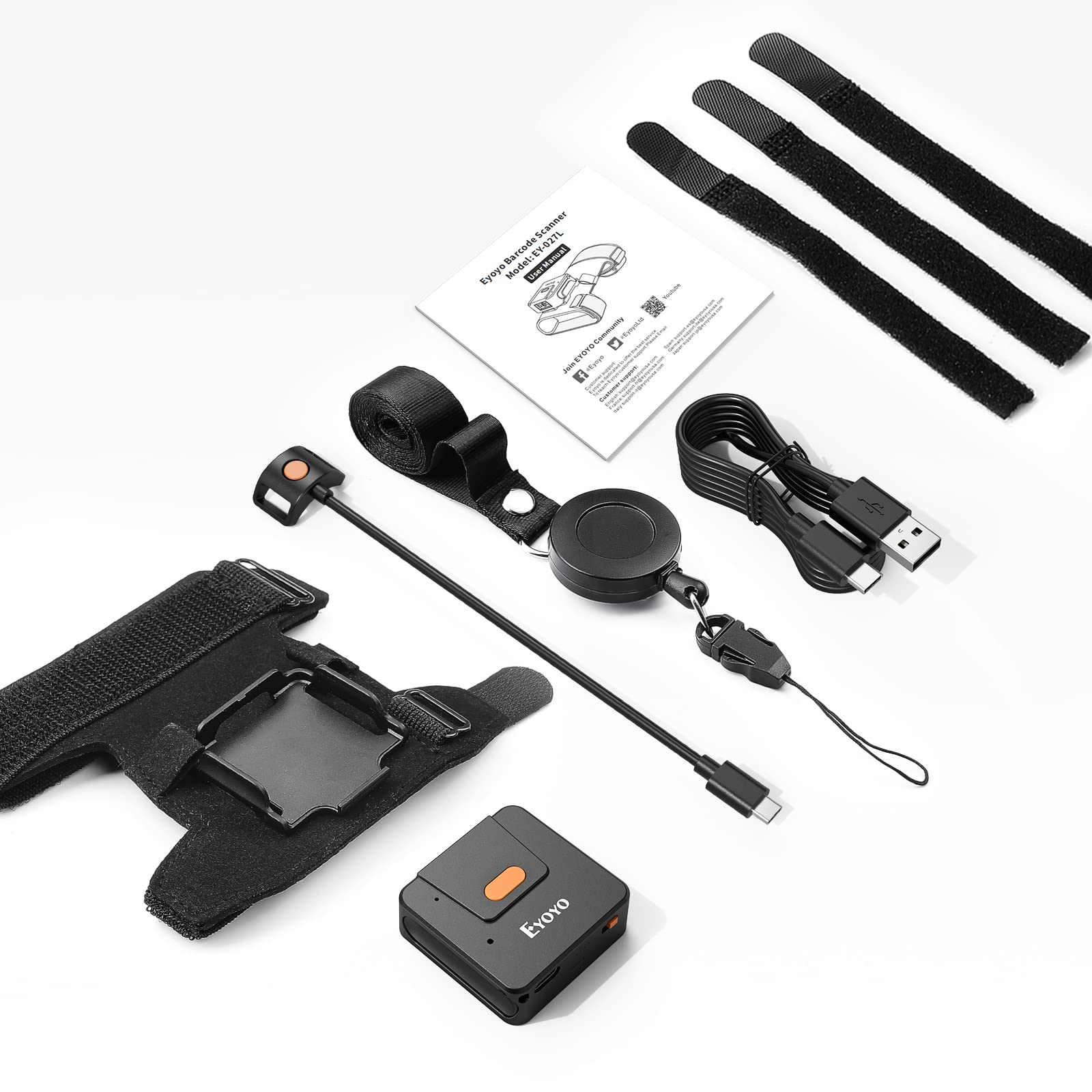 Eyoyo Wearable Glove 1D Bluetooth Barcode Scanner, Left&Right Hand Wearable,1D Finger Trigger Wireless Bar Code Reader Inventory with Retractable Lanyard Compatible with iPhone iPad Android Tablet