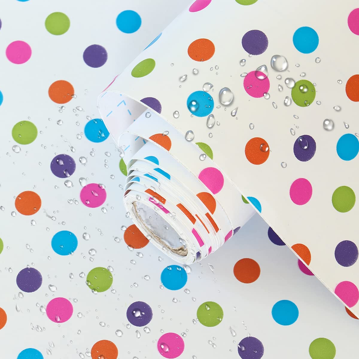 17.7" x 78.7" Colorful Dot Contact Paper Self Adhesive Shelf Liner Sticker Peel and Stick Polka Dot Wallpaper Self Adhesive Vinyl Contact Paper for Wall Bed Room Furniture Kitchen Cabinet Countertop